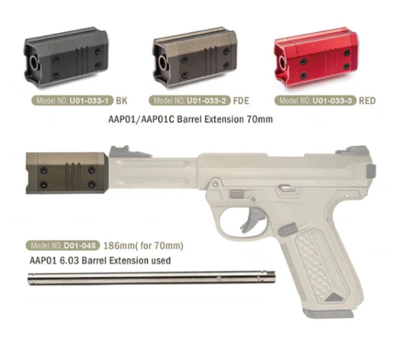Action Army 70mm Barrel Extension For AAP01 / AAP01C GBB Airsoft - Red ...