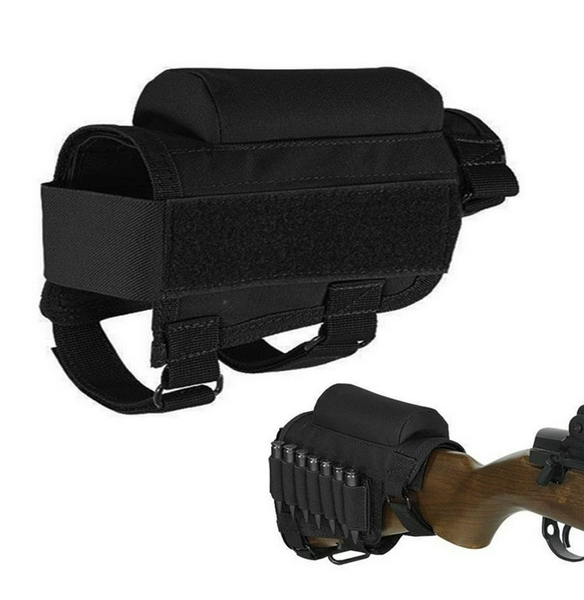 Adjustable Tactical Cheek Rest Pouch With Shell Holder - Black ...